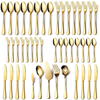 Gold Silverware Set for 8, OGORI 45-Piece Stainless Steel Flatware Set ...