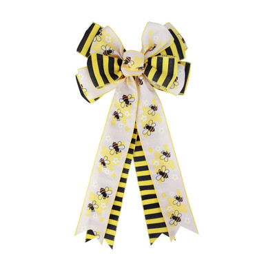Meseey Large Bumble Bee Burlap Bow Black and Yellow Honey Bee Floral ...