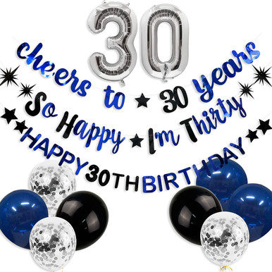 Blue Black Silver Cheers to 30 Years So Happy I am Thirty Happy 30th ...