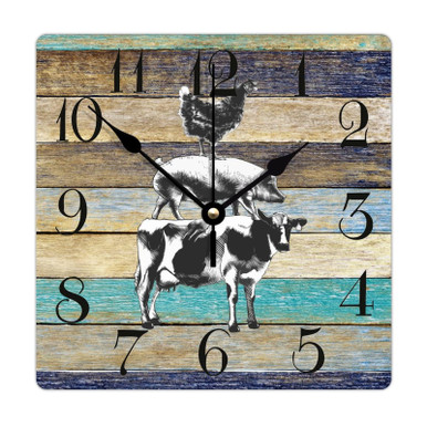 Wooden Wall Clock Farm Animal Cow Pig and Chicken 10 Inch Antique ...