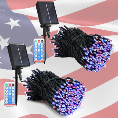 GNIXLING 2 Pack Each 105FT 300 LED Solar Led American Flag String ...