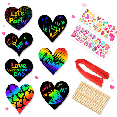 Valentines Crafts for Kids-28 Heart Shape Scratch Paper Art Set for ...