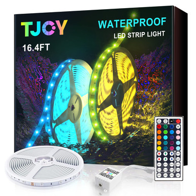TJOY Waterproof LED Light Strips 16.4ft, IP65 Outdoor LED Strip Lights ...
