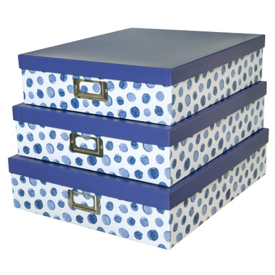 Soul & Lane Blue Spots Decorative Storage Boxes with Lids - Set of 3 ...