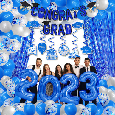 Blue and White Graduation Decorations 2023 Congrats Grad Banner ...