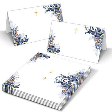 Blue Floral Baptism Place Cards, Watercolor Blue and Gold Table Place ...
