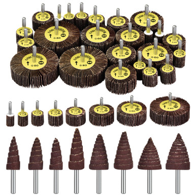 Abrasive Flap Wheel Sander Set - 40 Pack 80 Grit 1/4" Shank Mounted ...