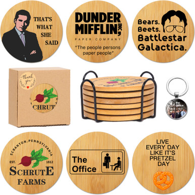 The Office Bamboo Wood Coasters Set of 6, The Office Merchandise, The ...