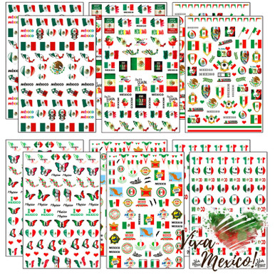TailaiMei 12 Sheets Mexican Flag Independence Day Nail Art Stickers ...