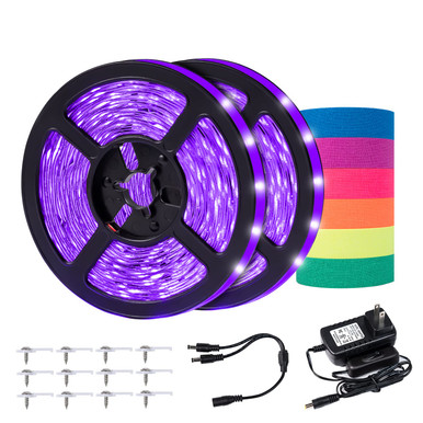 32.8ft LED Black Light Strip Kit with 98.4ft Blacklight Reactive UV ...