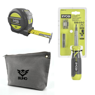 Ryobi Multi-Bit Screwdriver and Tape Measure Bundle with Buho Zipper ...