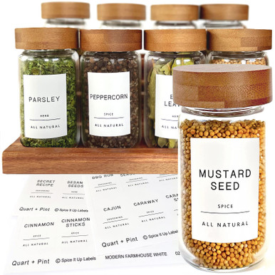 Quart + Pint 160 Spice Jar Labels: Minimalist Matte White Sticker Black ...
