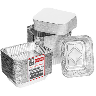 Sakuchi Aluminum Foil Pan 5" x 4" (100 Pack) Disposable Cookware with ...