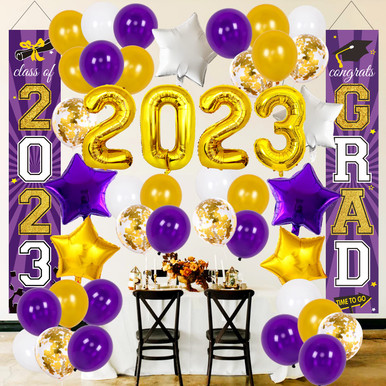 Graduation Decorations 2023 Purple Gold Graduation Party Supplies 2023 ...
