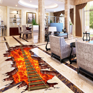 HUANLE Self-Adhesive Floor Stickers Home Room Decor 3D Volcano Lava ...