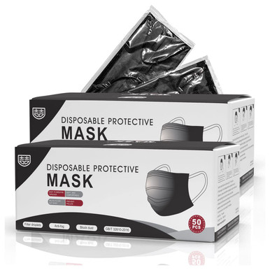 100pcs Premium Individually Wrapped Disposable Face Mask Black Premium ...