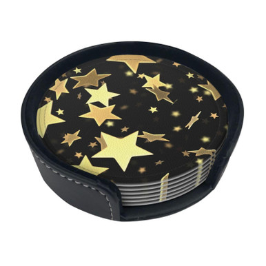 Gold Star Print Coasters Drink Coasters Round Leather Coasters for ...