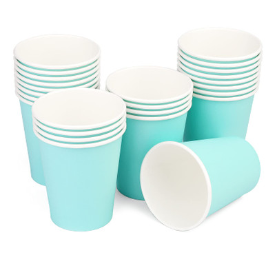 25 Packs of 8 Oz Disposable Paper Cups, Light Blue Paper Coffee Cups ...