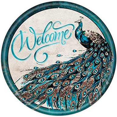RIFOSA Round Metal Tin Sign Welcome Peacock Sign Peacock Sign Door ...