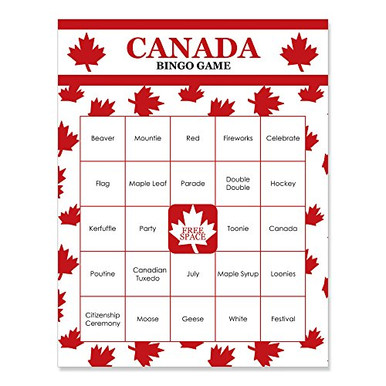 Canada Day - Canadian Party Bingo Game & Bar Bingo Game Cards - 16 ...