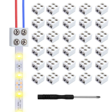 30Pcs Solderless LED Strip LED Tape Light Connectors - 2 pin Screw Down ...
