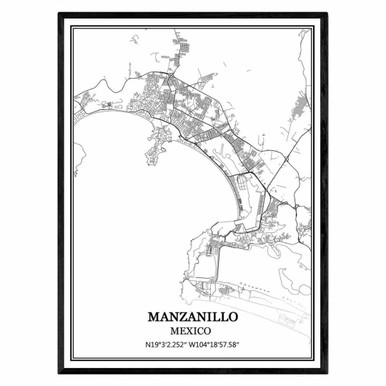 TANOKCRS Manzanillo Mexico Map Wall Art Canvas Print Poster Artwork ...