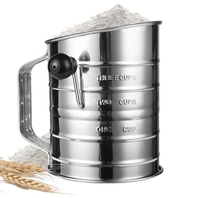 Flour Sifter 3-Cup Stainless Steel Rotary Hand Crank Sifter with 16 ...