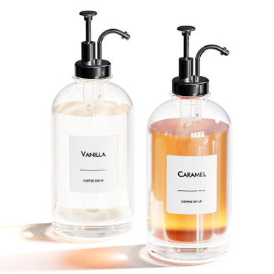 25.4oz Coffee Syrup Dispenser Set - 2 Glass Bottles with Black Pumper ...