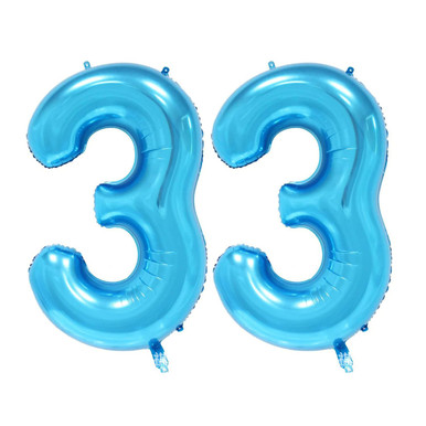 QWEQWE Blue Number 33 Balloons 40" Foil Number Balloon 33th Birthday ...