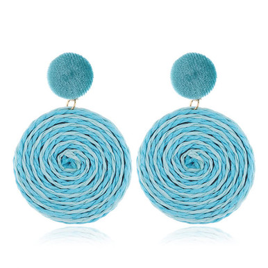 Bohemian Woven Straw Wicker Raffia Rattan Dangle Earrings Geometric Circle Round Statement Drop ...