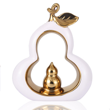 Good Luck Gourd Wu Lou Ceramic Statue with a Gold Leaf for Modern Home ...