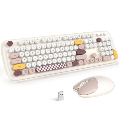 KNOWSQT Colorful Wireless Keyboard Mouse Combo Beige - 104 Key 2.4G ...