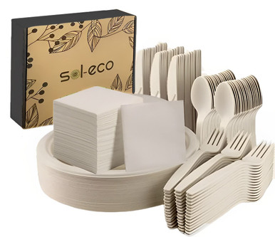 Sol-Eco Disposable recycled Paper Plates Set [240 Pcs]10-inch Heavy ...