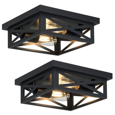SKEJAO Black Flush Mount Ceiling Light Fixture,2-Light Square Hallway ...