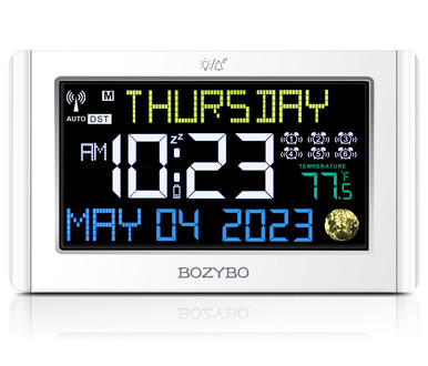 BOZYBO Digital Clock with 6 Alarm Clocks: Atomic Clock with Indoor ...
