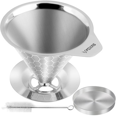 FOXAS Pour Over Coffee Dripper Filter, Reusable Stainless Steel Metal ...