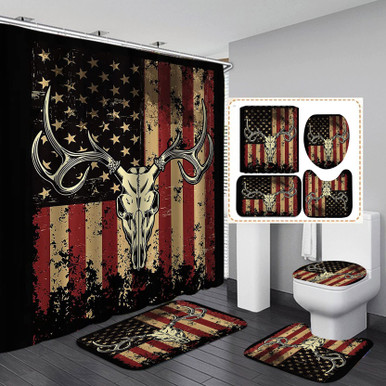 Jayden Madge 4PCS Deer Skull Shower Curtain Set with Rugs, Vintage ...