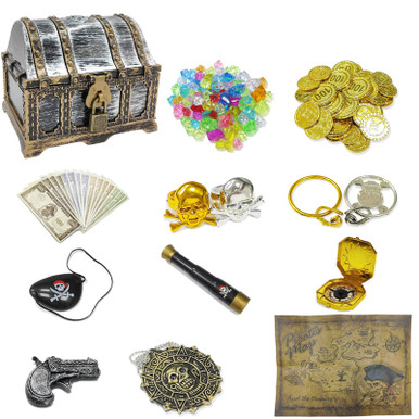 177 Pieces Kids Pirate Treasure Chest Treasure Hunt Kit Lockable ...