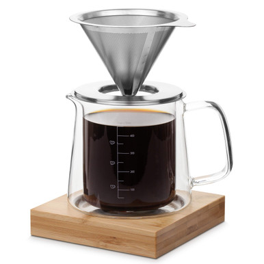 BTaT- Pour Over Coffee Maker, Double Wall Glass, 16 oz, with Stainless ...