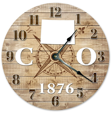 Colorado States Clock Established in 1876 Compass Map Clock Rustic ...