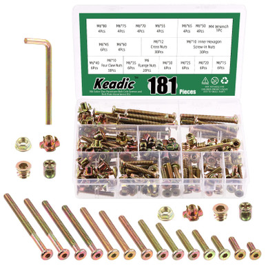 Keadic 181 Pcs M6 Zinc Plated Furniture Screw Hardware Replacement Kit ...