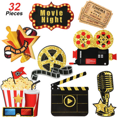 Fumete 32 Pieces Movie Night Party Cutouts Movie Party Decorations Kit ...