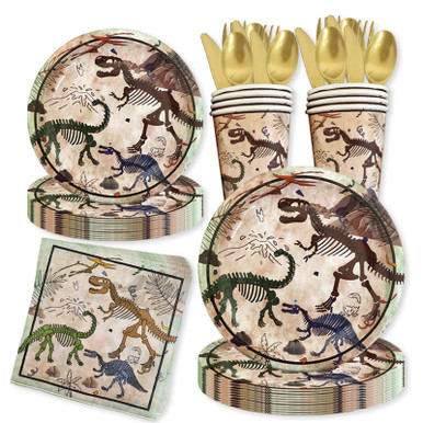 RHYYS Dino Plate Dinosaur Plates and Napkins for Birthday Party Fossil ...