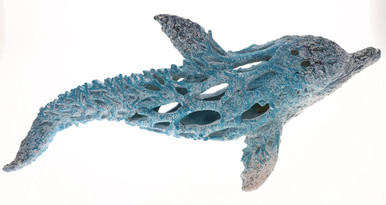 Large 20" Decorative Fossilized Blue Coral Dolphin/Porpoise Sculpture ...