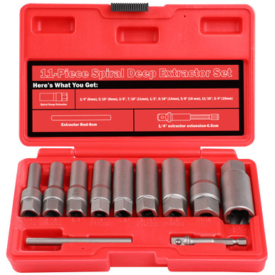 UYECOVE 11-Pcs Spiral Deep Bolt Extractor Set, Stripped Bolt Remover ...