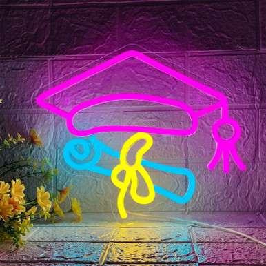 Congrats Grad Cap Neon Sign, Grad Hat Led Neon Light for Graduation ...