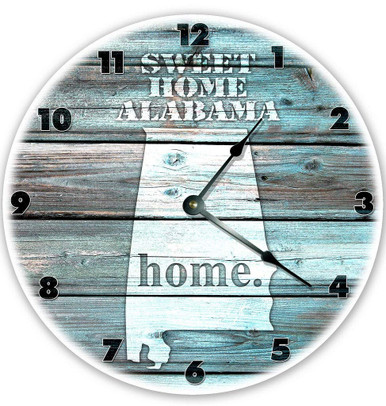 Alabama States Teal Rustic Look Clock Printed Wooden Hanging Clock ...