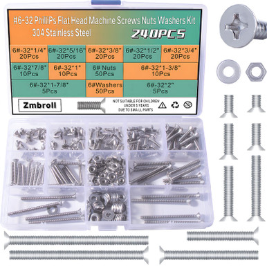Zmbroll #6-32 240Pcs Flat Countersunk Head Phillips Cross Screw 304 ...