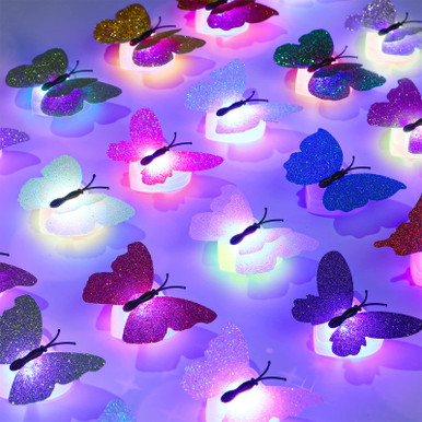 3D LED Butterfly Decoration Night Light Sticker Single and Double Light ...