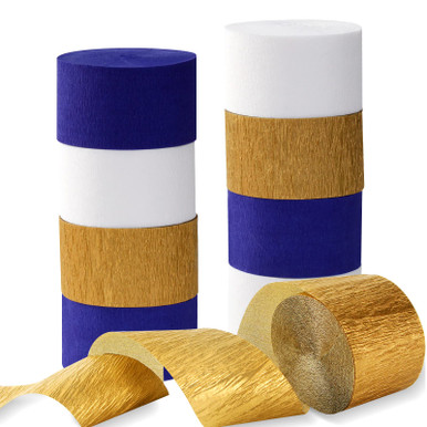 Navy-Blue White-Gold Crepe Paper Streamers - 9 Rolls Royal Blue ...